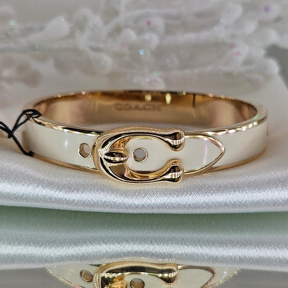 Coach | Jewelry | Coach Bracelet Gold Tone Enamel Buckle Hinge Bangle ...